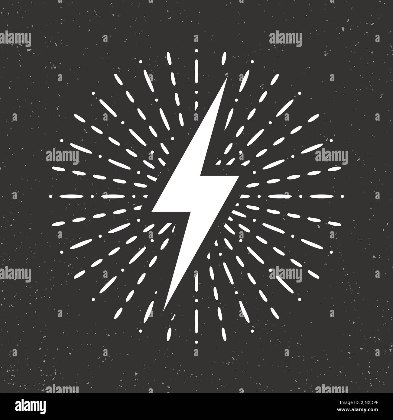 Vintage lightning bolt and sun rays on grunge background. Lightnings ...
