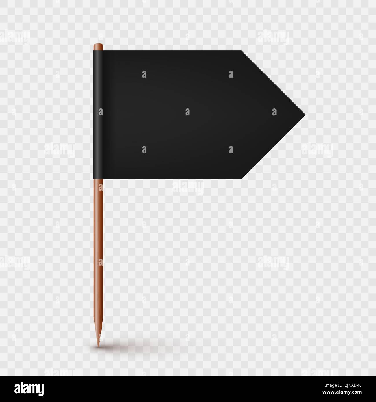 Realistic wooden toothpick with black paper flag. Location mark, map ...