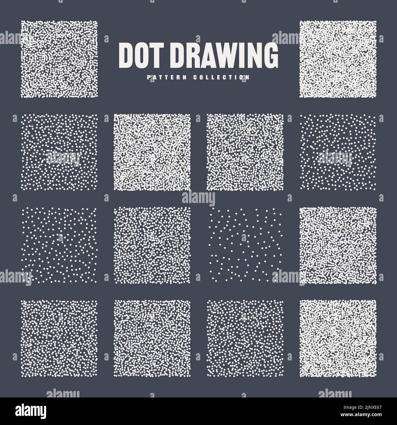 Square shaped dotted objects, stipple elements. Stippling, dotwork ...