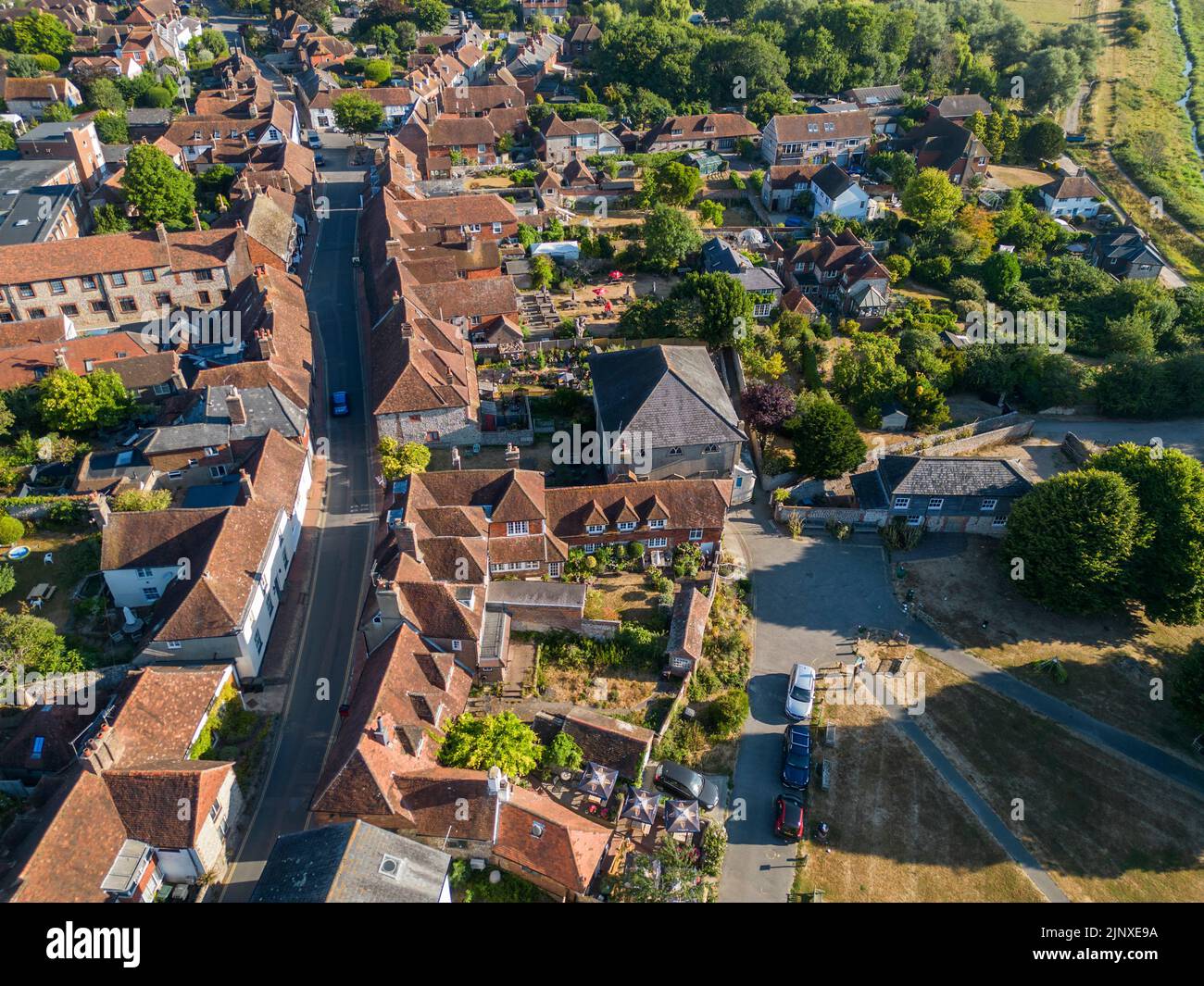 aerial views across alfriston in the south downs national park sussex ...
