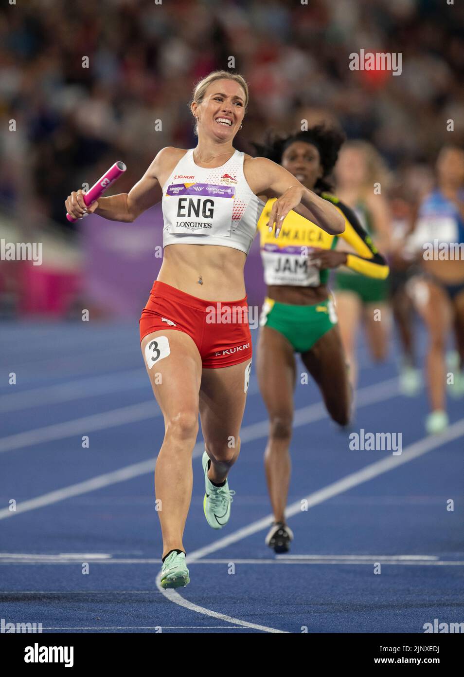 Jessie Knight of England competing in the women’s 4x400m final at the ...