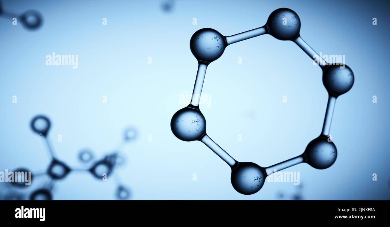 Hexagon shape molecule in blue blank abstract background 3D module ...