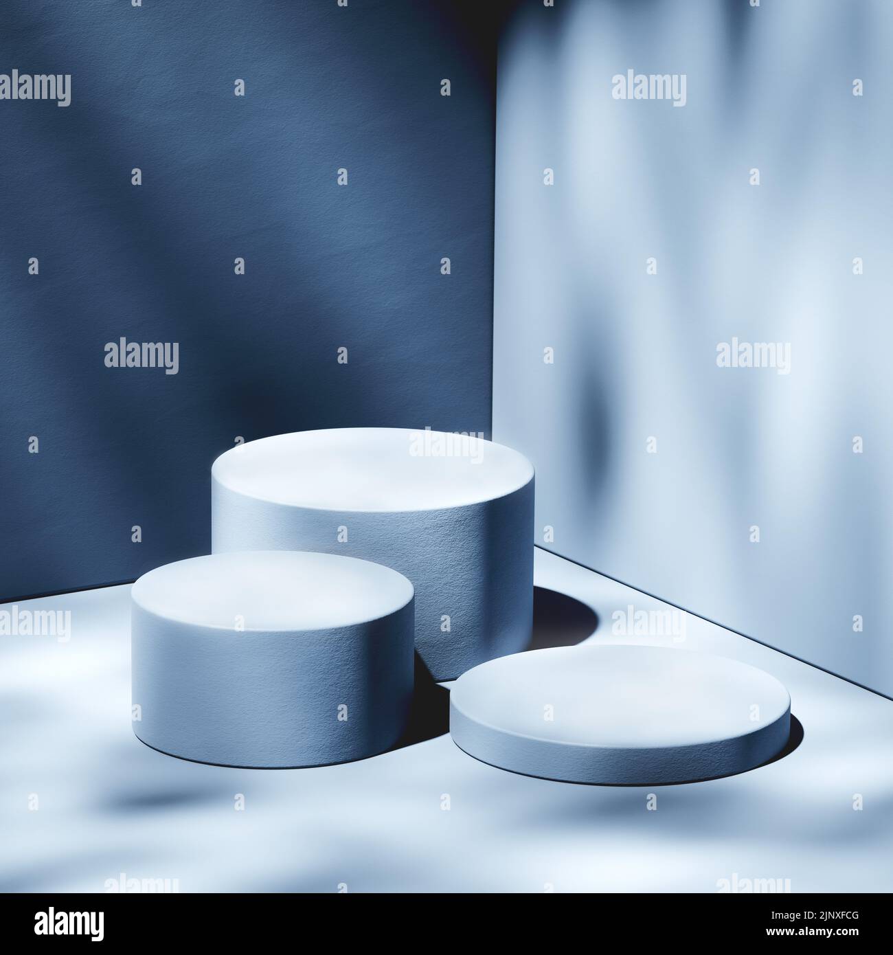 Three round pedestals with various heights. 3d computer graphic ...