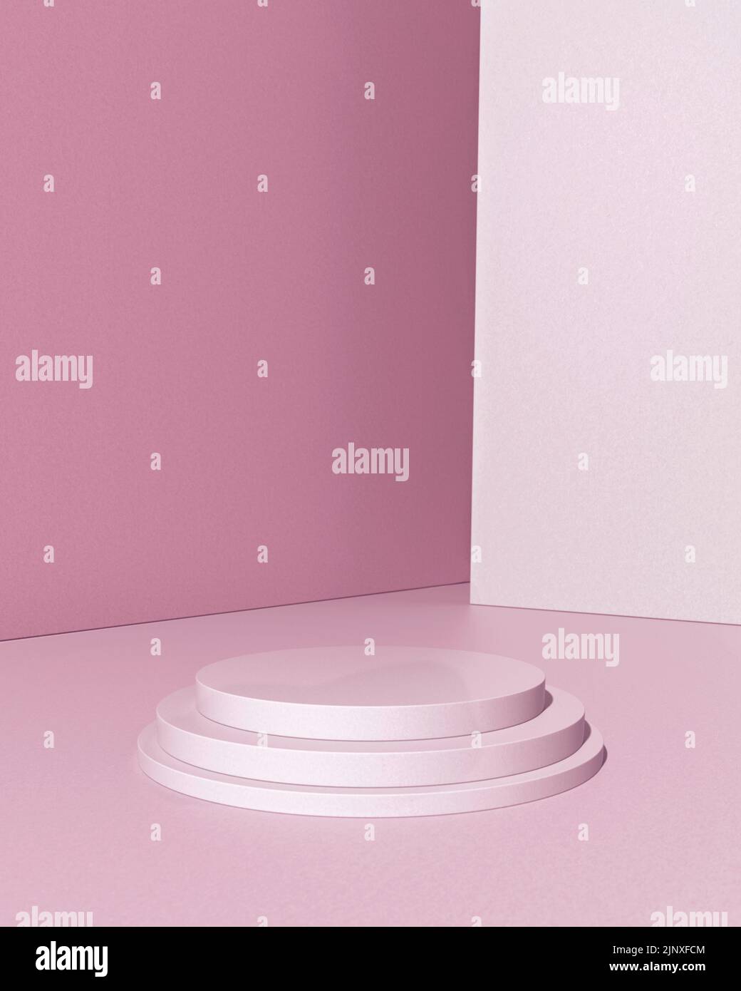 Bright pink 3D pastel podium ; pedestal backdrop. Pinkish minimalistic ...