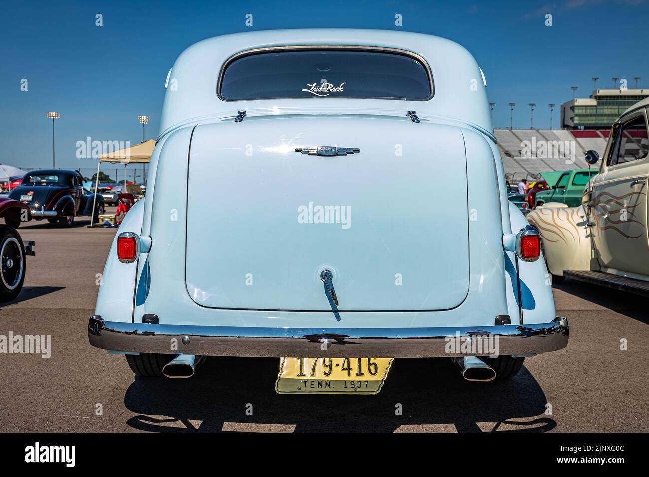 Lebanon, TN - May 13, 2022: Low perspective rear view of a 1937 ...
