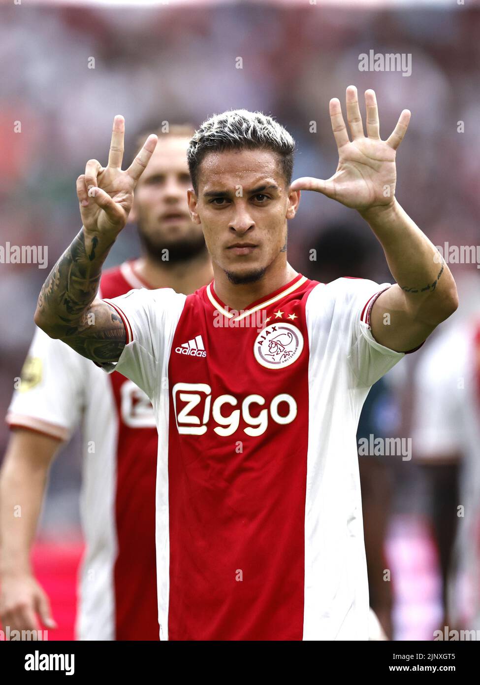 AMSTERDAM - Antony Matheus Dos Santos of Ajax celebrates 2-1 during the ...