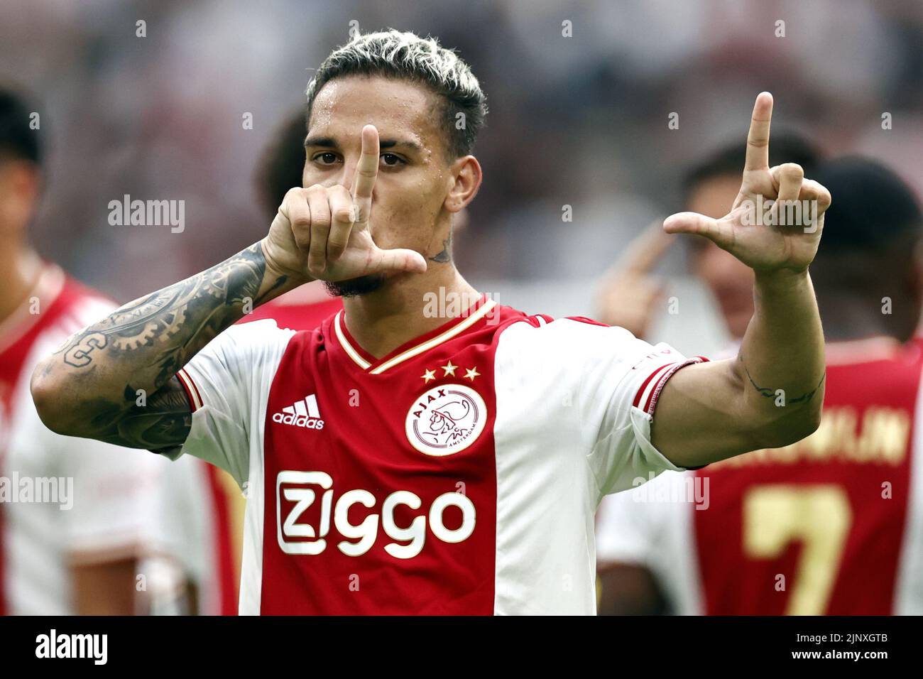 AMSTERDAM - Antony Matheus Dos Santos of Ajax celebrates 2-1 during the ...