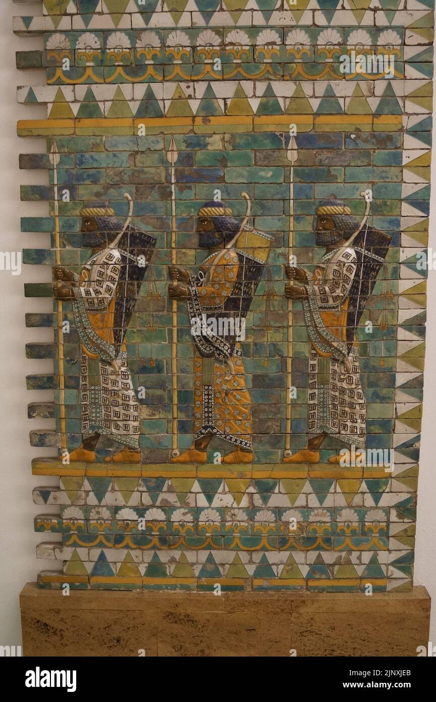 Berlin, Germany: Pergamonmuseum, Ishtar Gate of Babylon, three warriors ...
