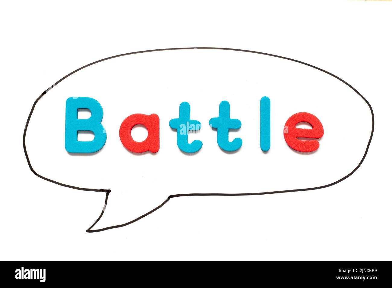 Alphabet letter with word battle in black line hand drawing as bubble ...