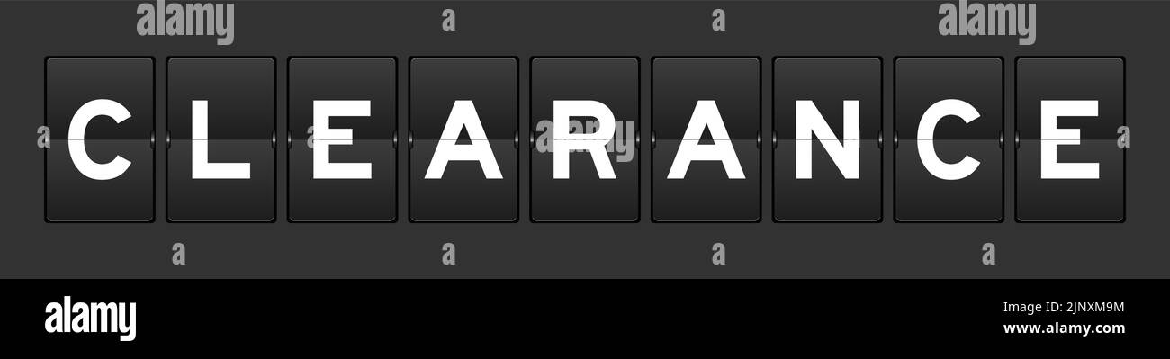 Black color analog flip board with word clearance on gray background ...