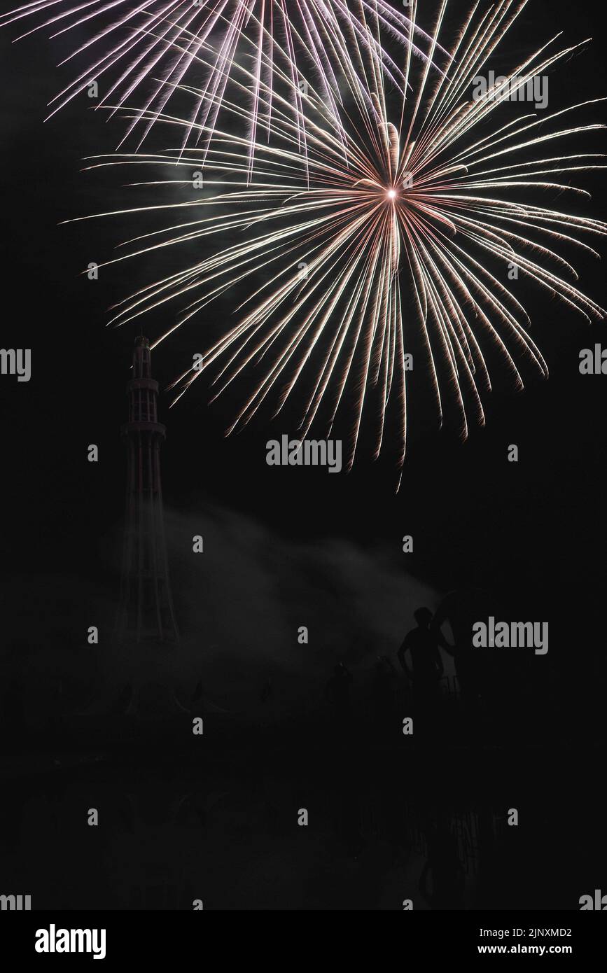 An enthralling wonderful stunning view of fireworks at Minar-e-Pakistan ...