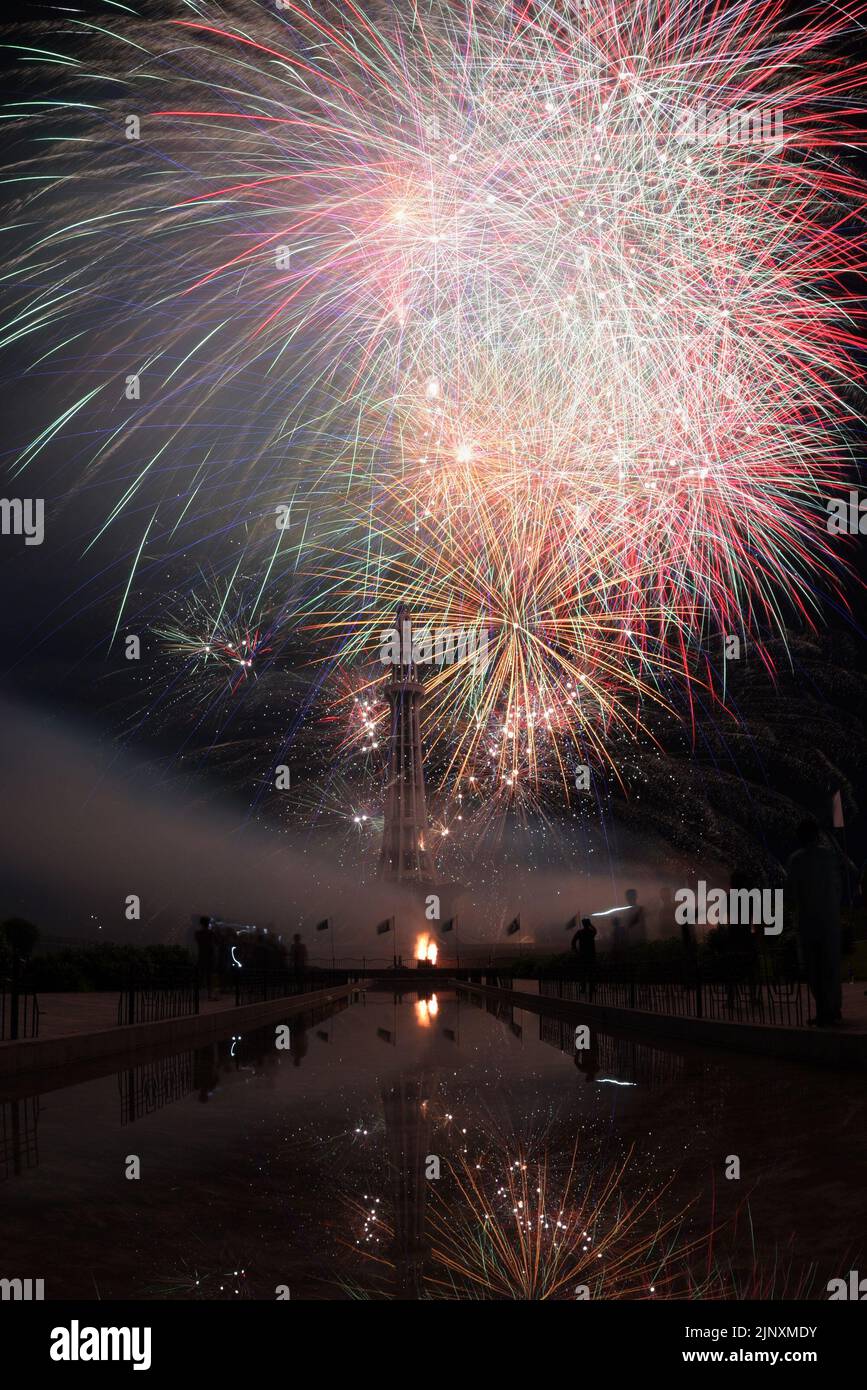 An enthralling wonderful stunning view of fireworks at Minar-e-Pakistan ...