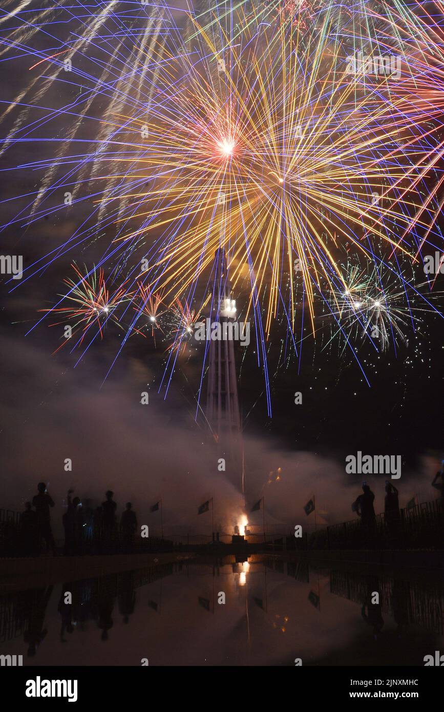 An enthralling wonderful stunning view of fireworks at Minar-e-Pakistan ...