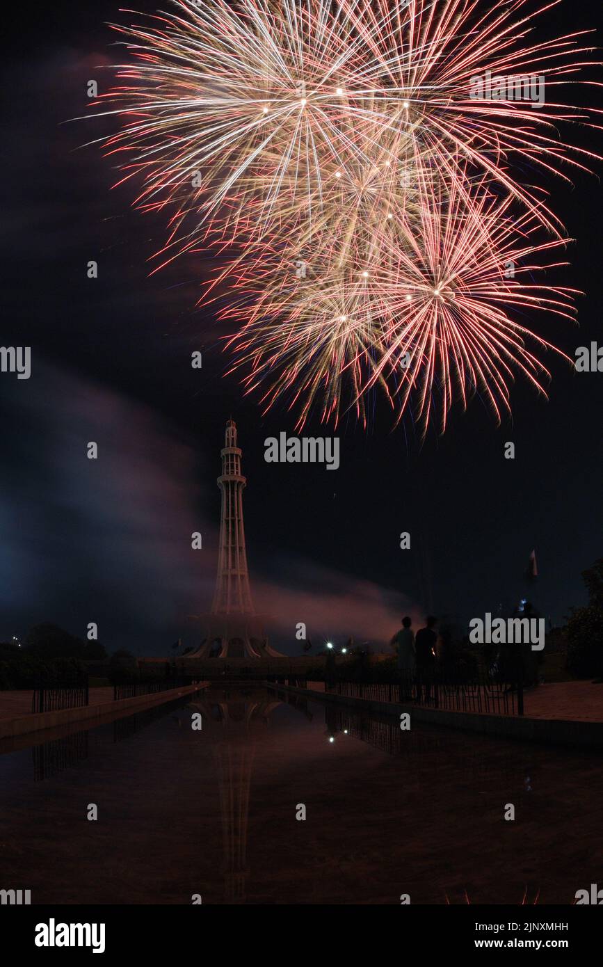 An enthralling wonderful stunning view of fireworks at Minar-e-Pakistan ...