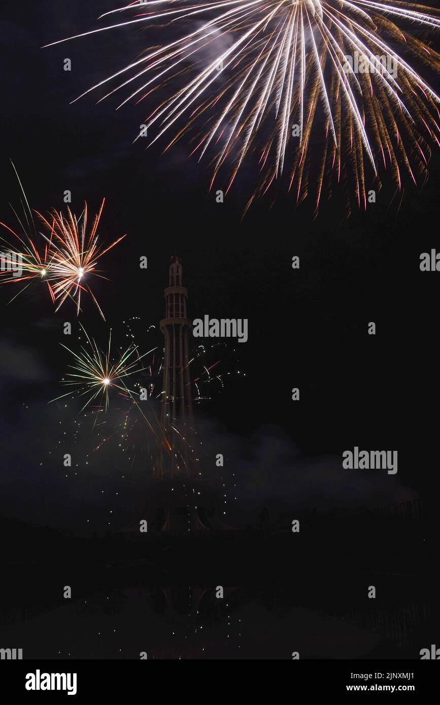 An enthralling wonderful stunning view of fireworks at Minar-e-Pakistan ...