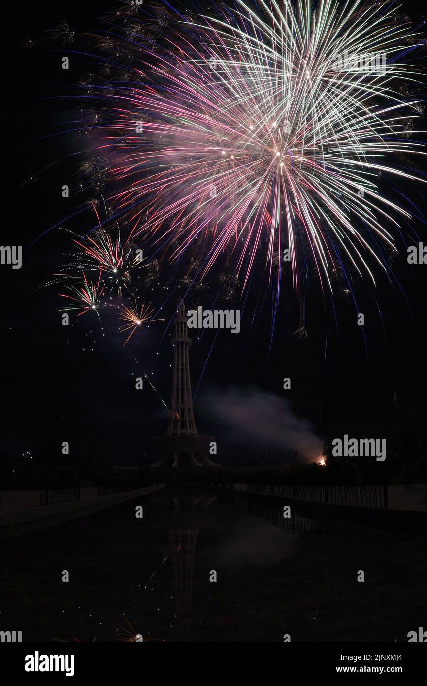 An enthralling wonderful stunning view of fireworks at Minar-e-Pakistan ...