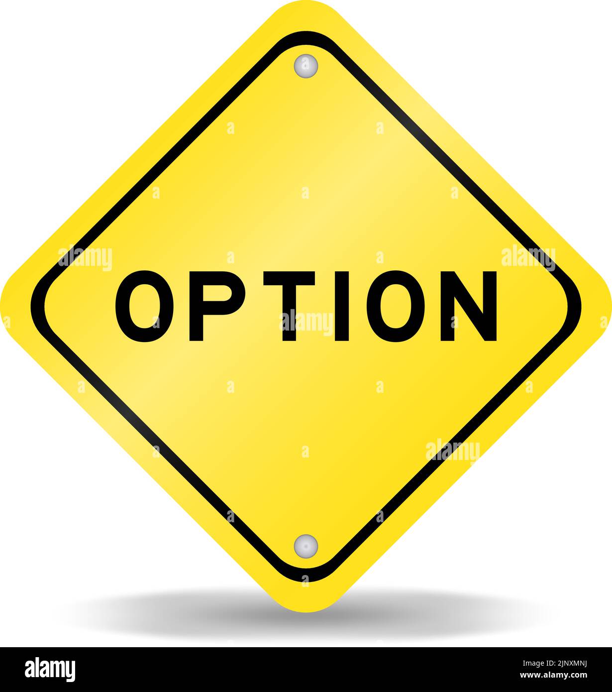 Yellow color transportation sign with word option on white background ...