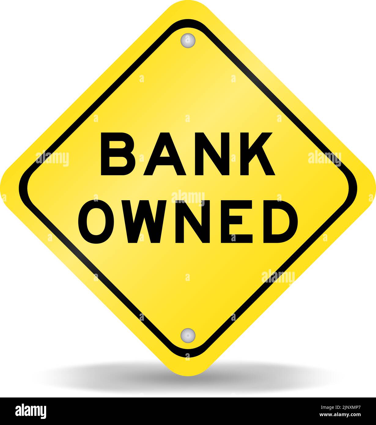 Yellow color transportation sign with word bank owned on white ...
