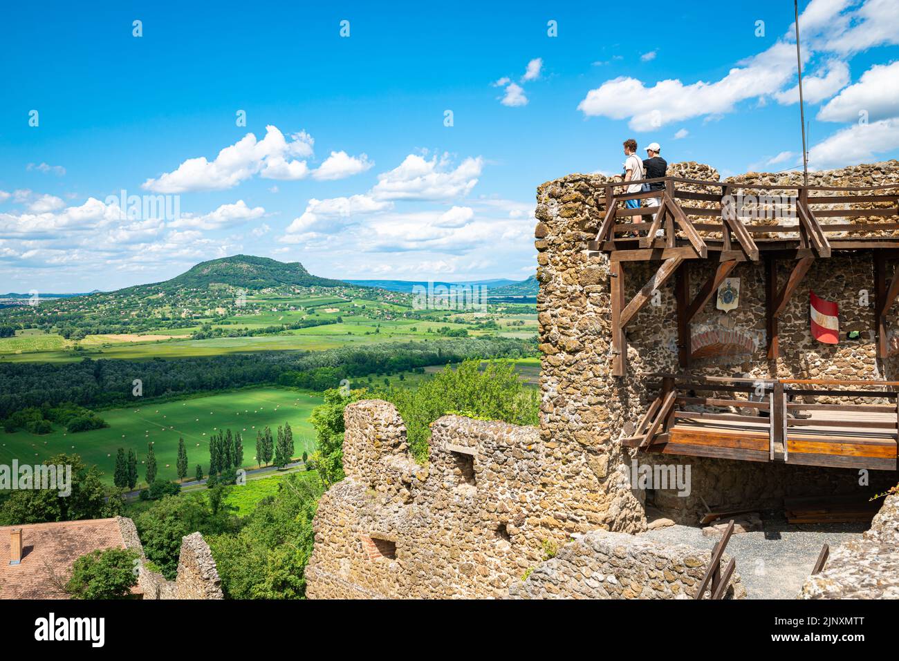Ancient tower of Szigliget castle with Balaton uplands in the ...