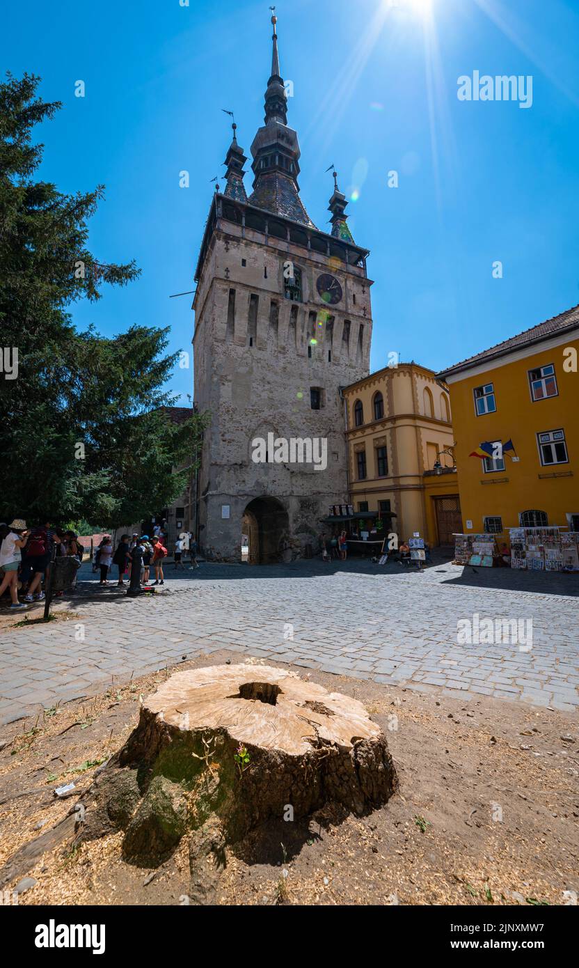 Famous Clock Tower (Romanian: Turnul cu Ceas) on the town square of the ...
