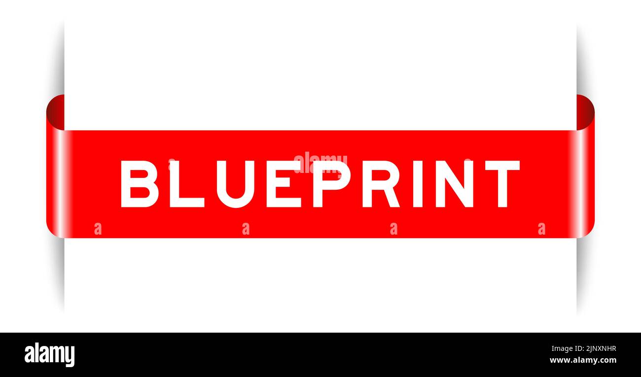 Red color inserted label banner with word blueprint on white background ...
