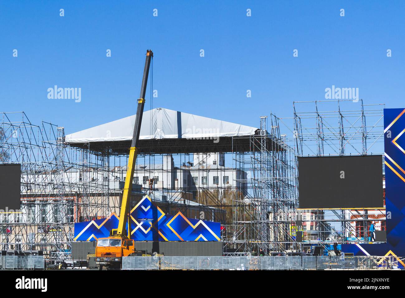 Lifting crane. Construction of high structures. Rise to height ...