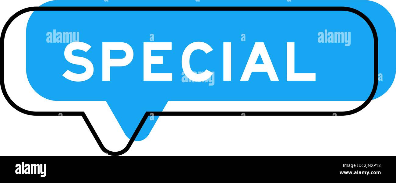 Speech banner and blue shade with word special on white background ...
