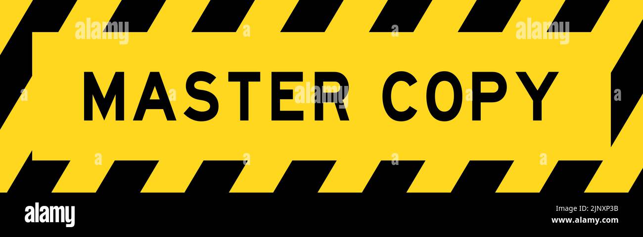 Yellow and black color with line striped label banner with word master ...