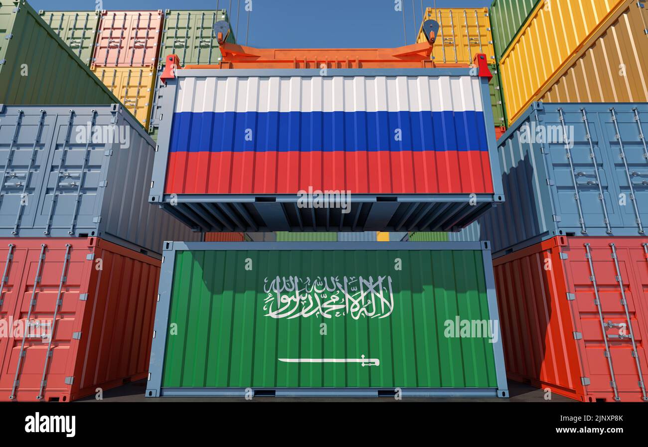 Cargo containers with Saudi Arabia and Russia national flags. 3D Rendering Stock Photo - Alamy