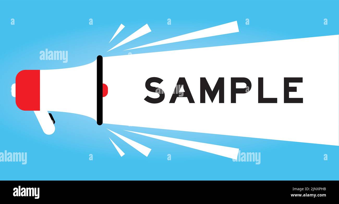 Color megphone icon with word sample in white banner on blue background ...