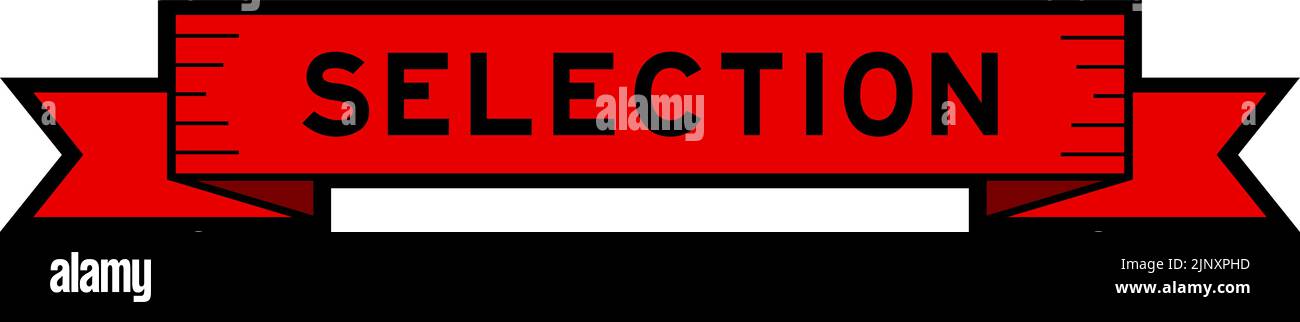 Ribbon label banner with word selection in red color on white ...