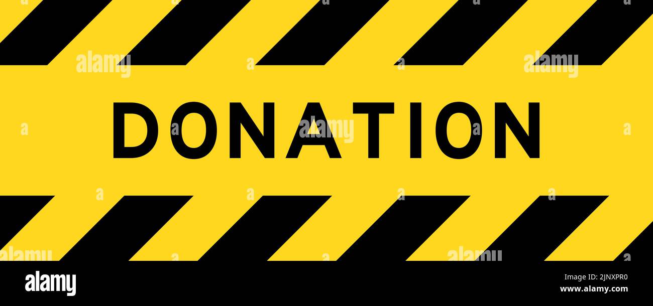Yellow and black color with line striped label banner with word ...