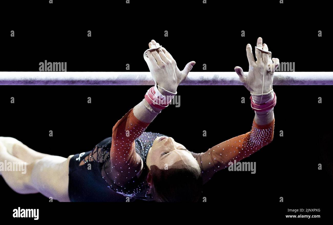 MUNICH - Naomi Visser in action during the apparatus final gymnastics ...