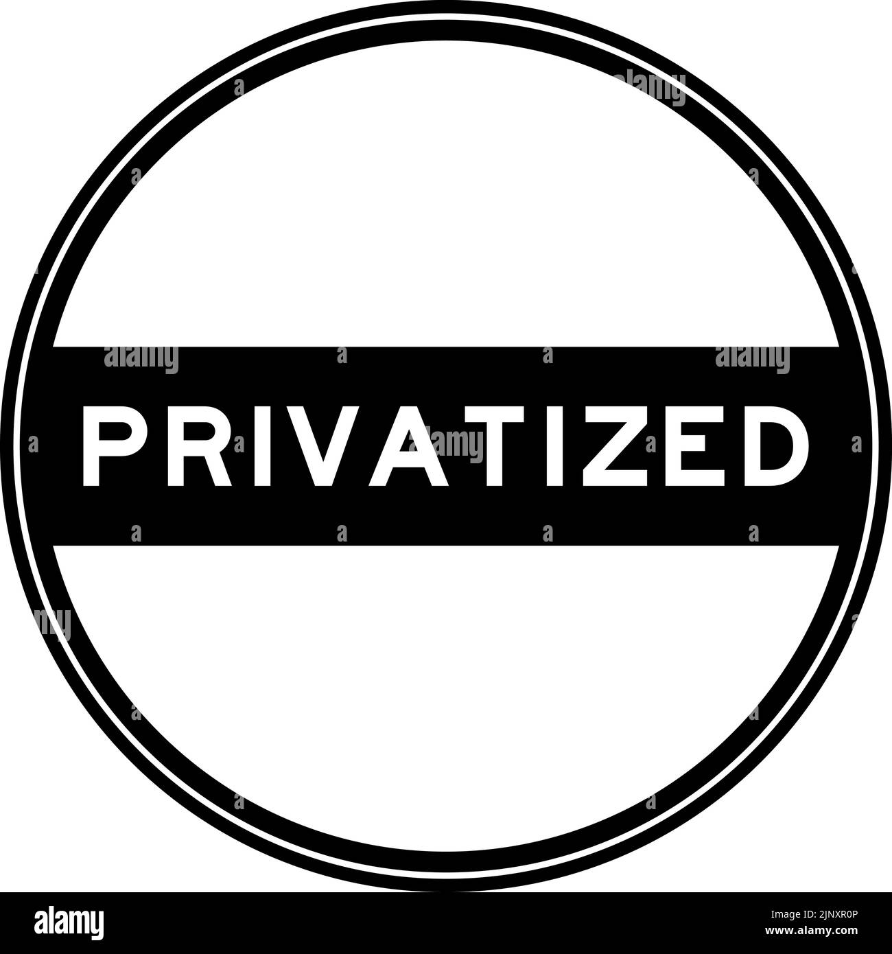 Black color round seal sticker in word privatized on white background ...