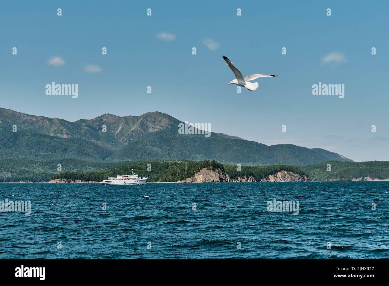 Chivyrkuisky Bay of Lake Baikal.Bolshoy Kyltygey island. Zabaikalsky ...