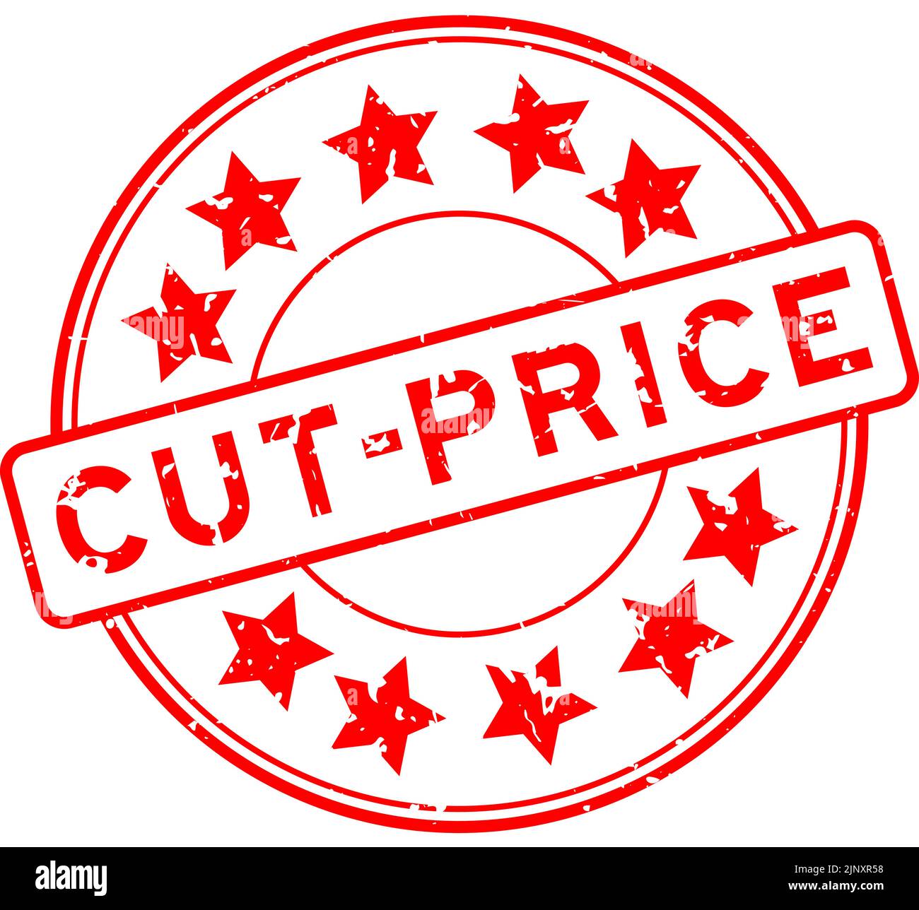 Grunge red cut price word with star icon round rubber seal stamp on ...