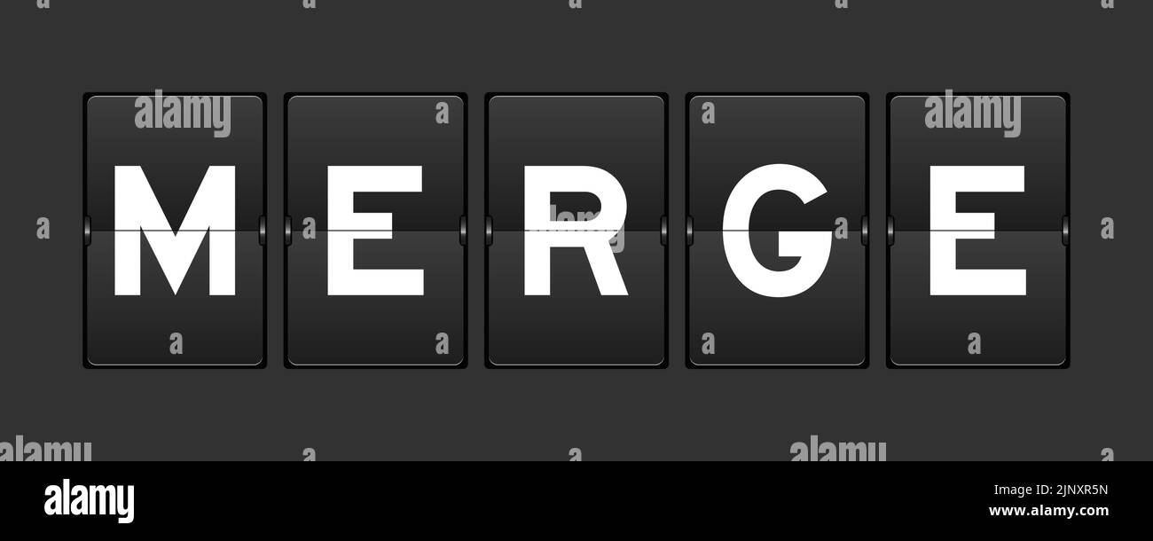Black color analog flip board with word merge on gray background Stock ...