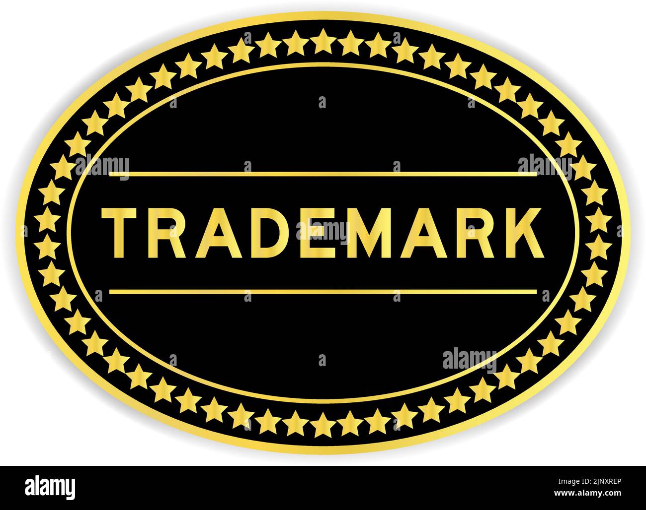 Gold and black color oval label sticker with word trademark on white ...