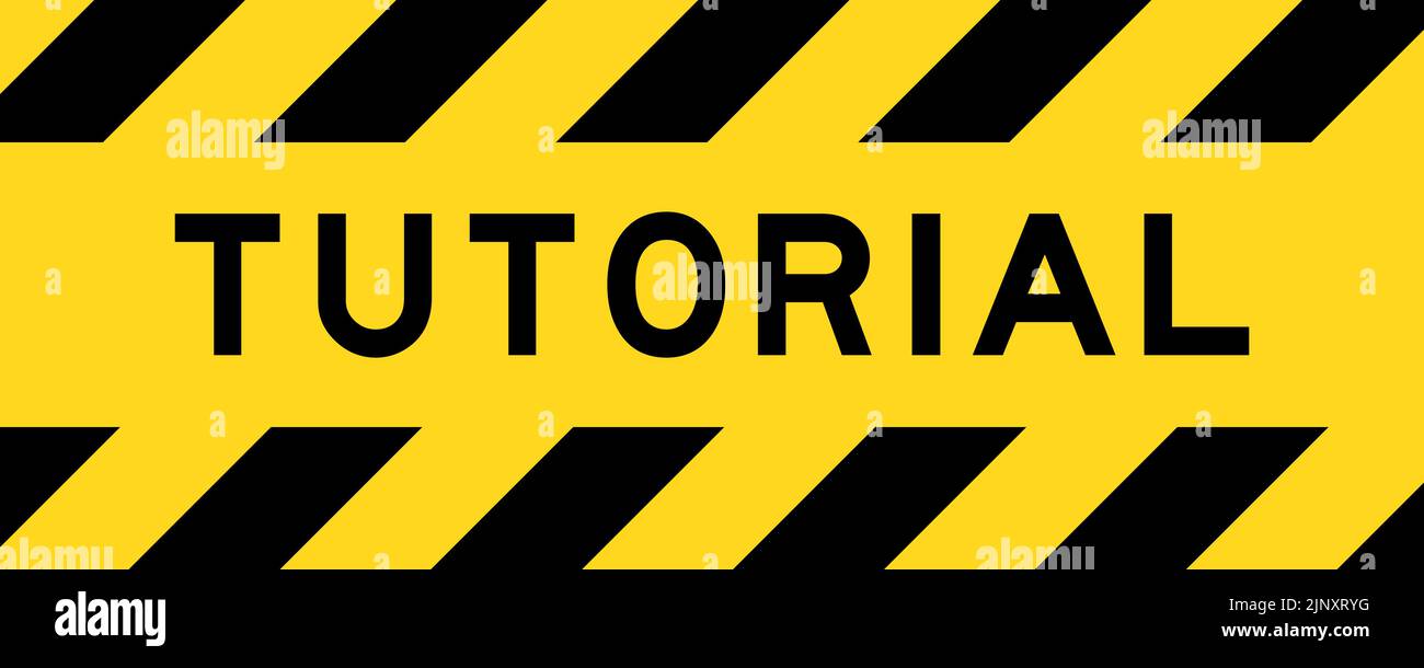 Yellow and black color with line striped label banner with word ...