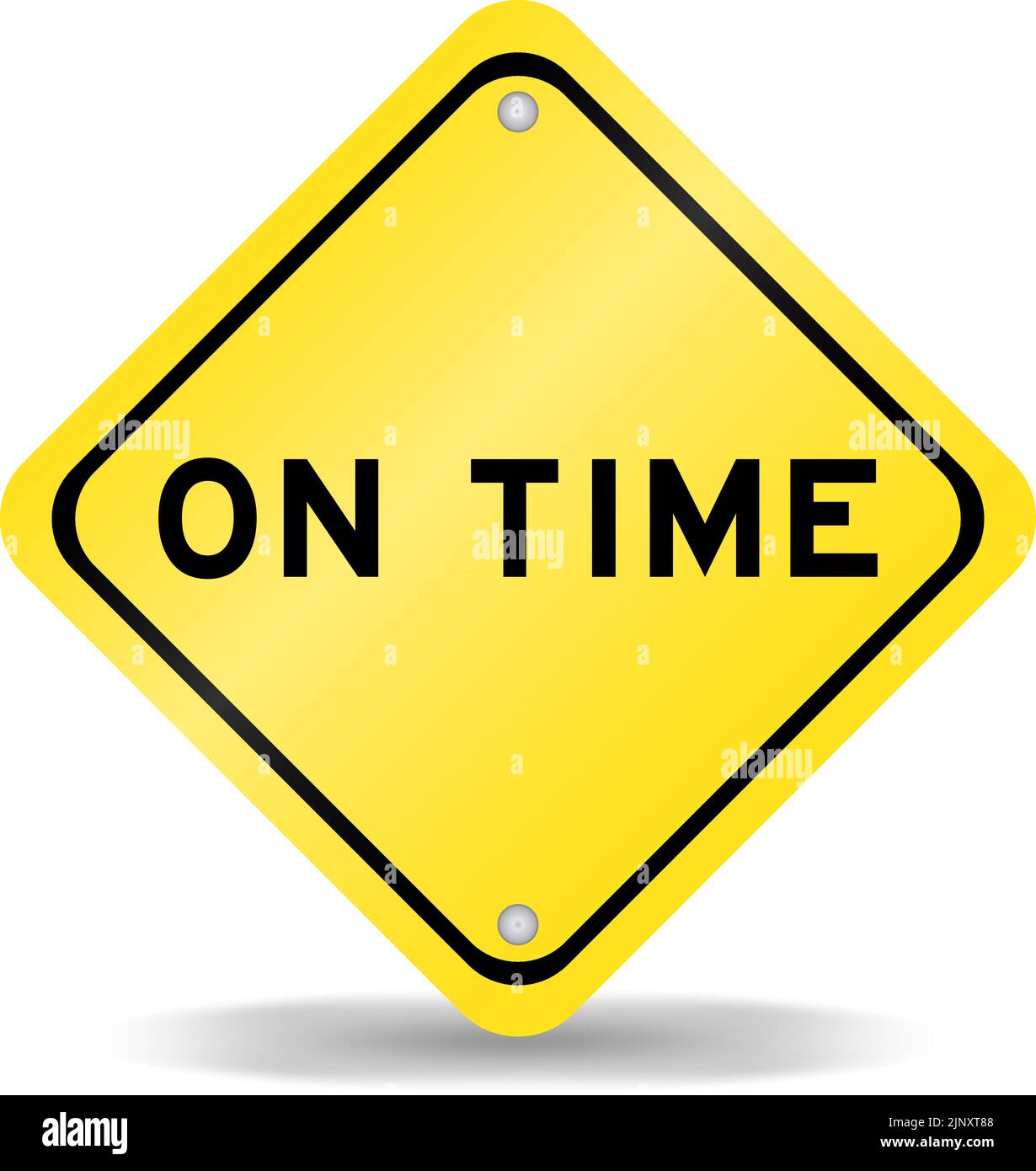 Yellow color transportation sign with word on time on white background ...