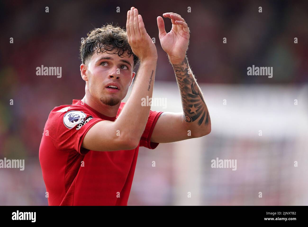Nottingham Forest's Neco Williams applauds the fans during the Premier ...