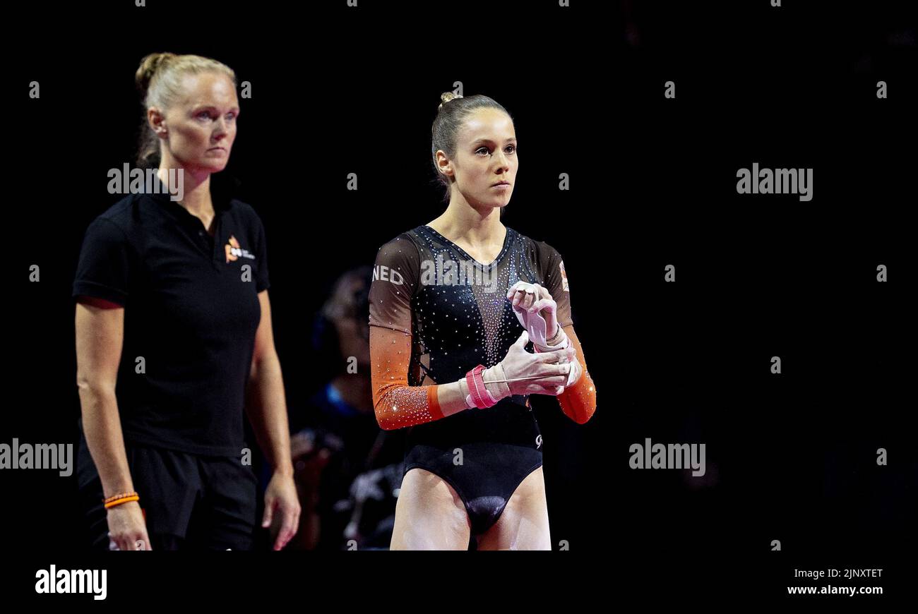 MUNCHEN - Naomi Visser in action during the apparatus final gymnastics ...