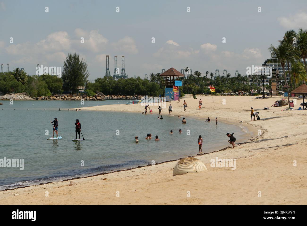 Singapore Siloso 1 june 202. people relaxing on sentosa beach, ocean ...