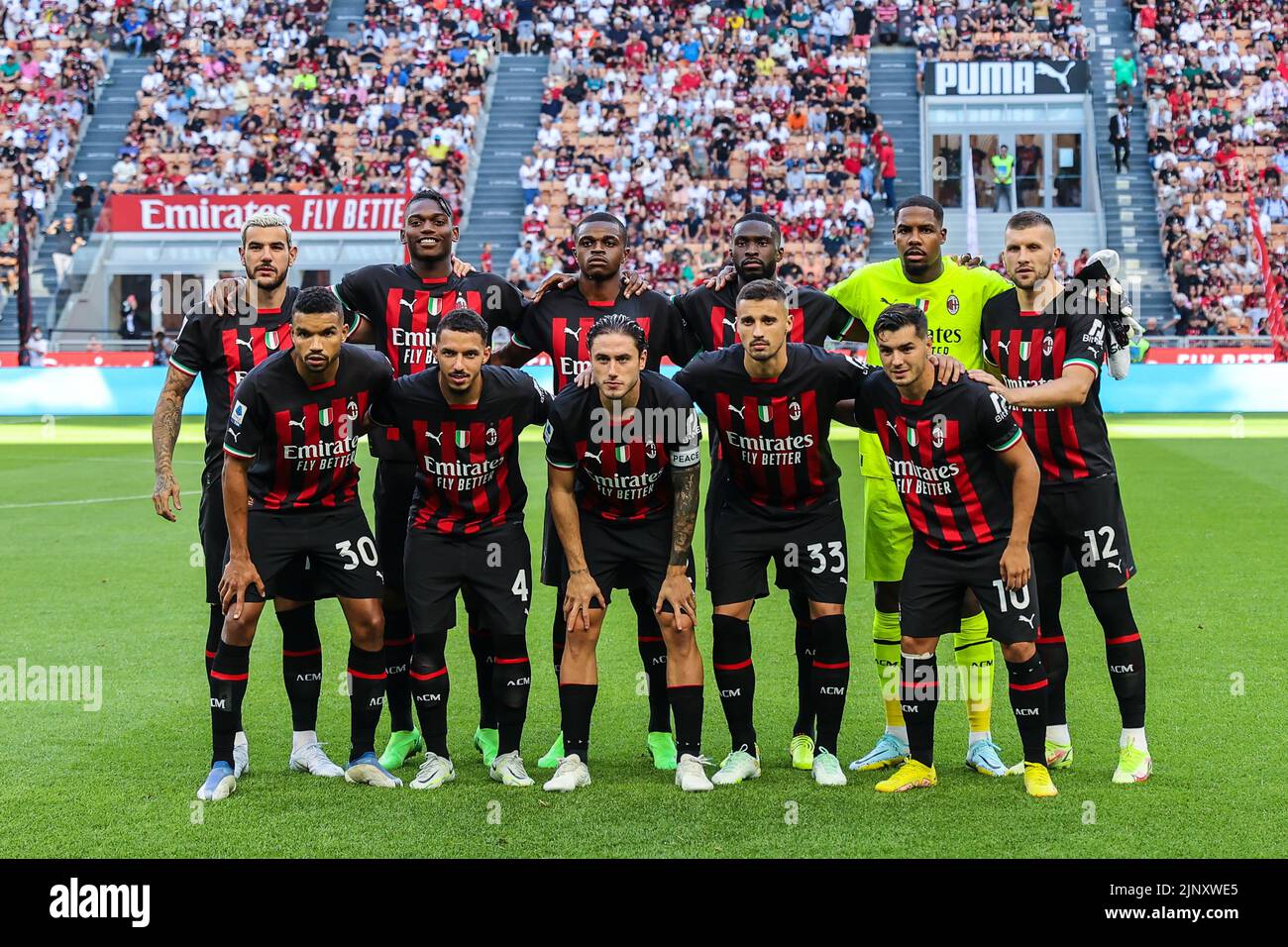 AC Milan team line up during the Serie A 2022/23 football match between AC Milan and Udinese ...