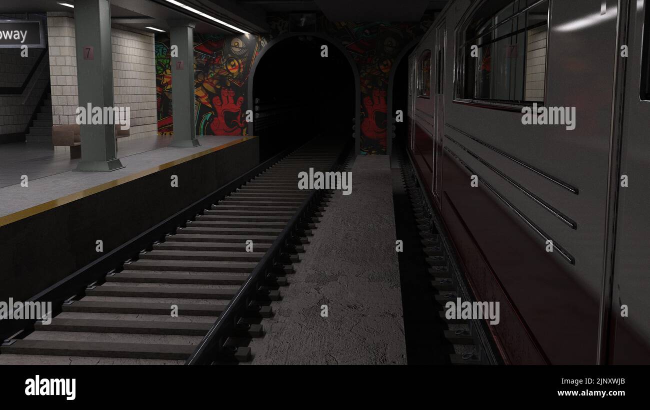 3D-illustration of an empty and abandoned subway station Stock Photo ...