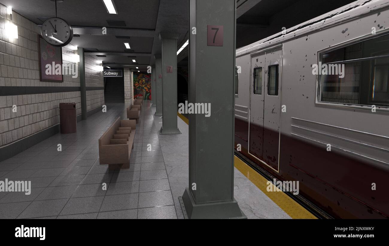 3D-illustration of an empty and abandoned subway station Stock Photo ...