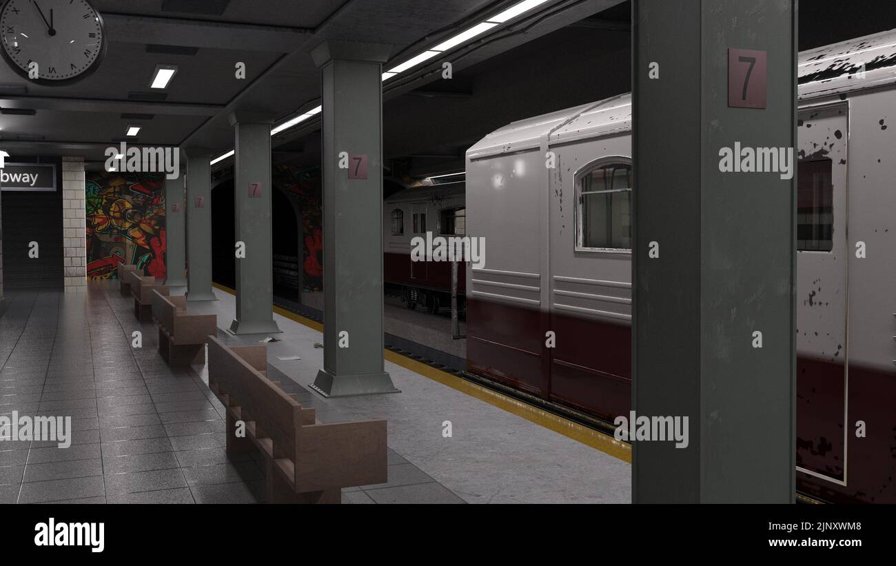 3D-illustration of an empty and abandoned subway station Stock Photo ...