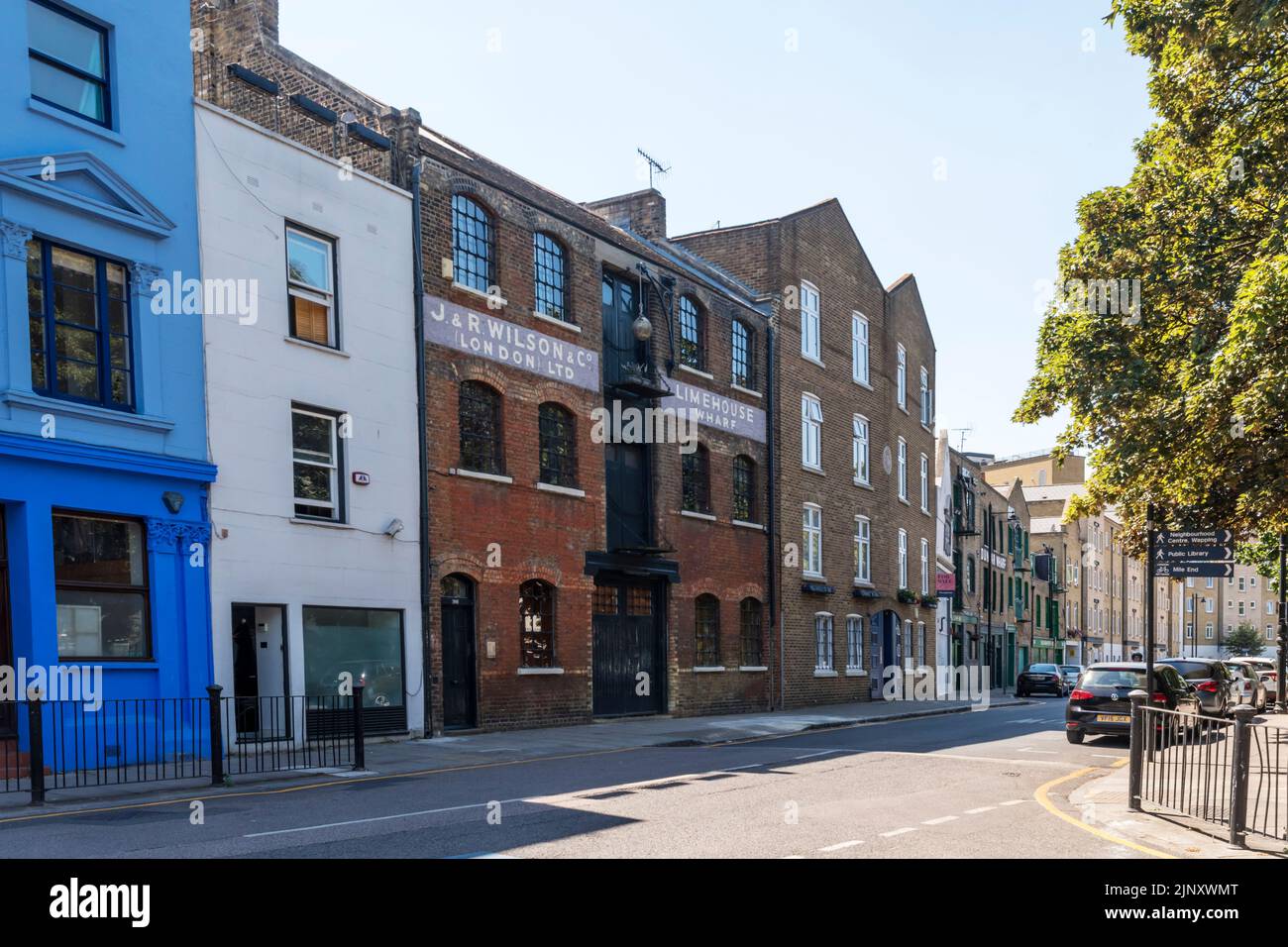 Old warehouses in Narrow Street, Limehouse, in London's old docklands ...