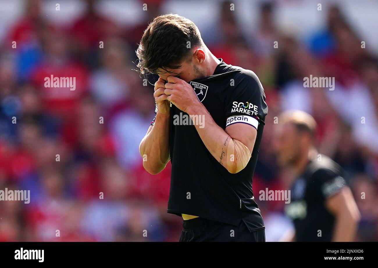 West Ham United's Declan Rice looked dejected after failing to score a ...