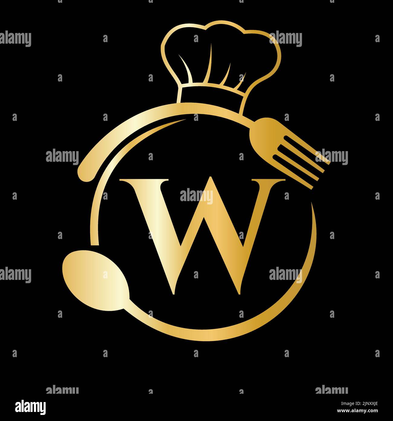 Restaurant Logo on Letter W Concept. Letter W Logo with Chef Hat, Spoon ...